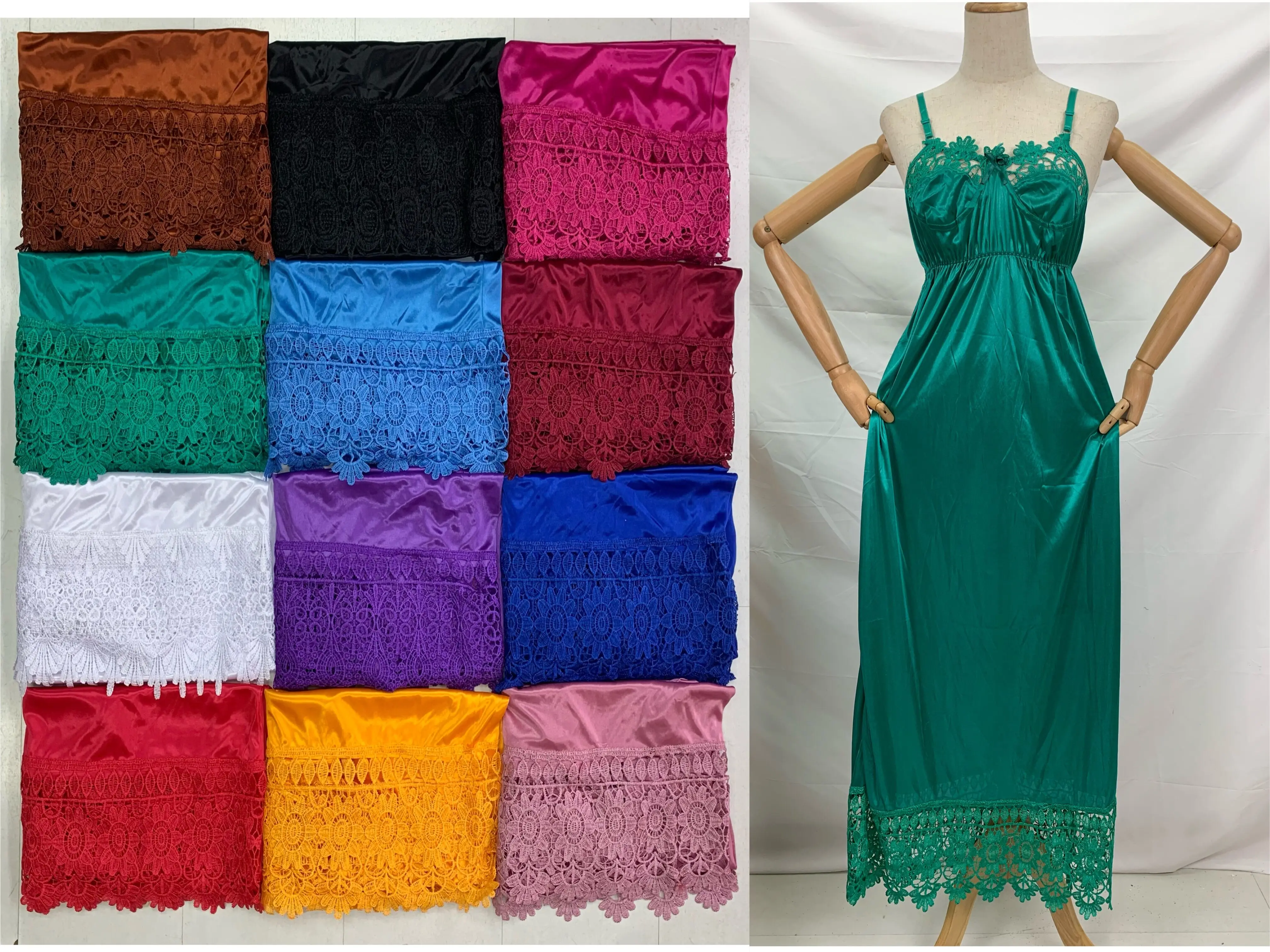 12 pcs/1 dozen Plus Size Women Sexy Silk Satin Night Lace Dress ...