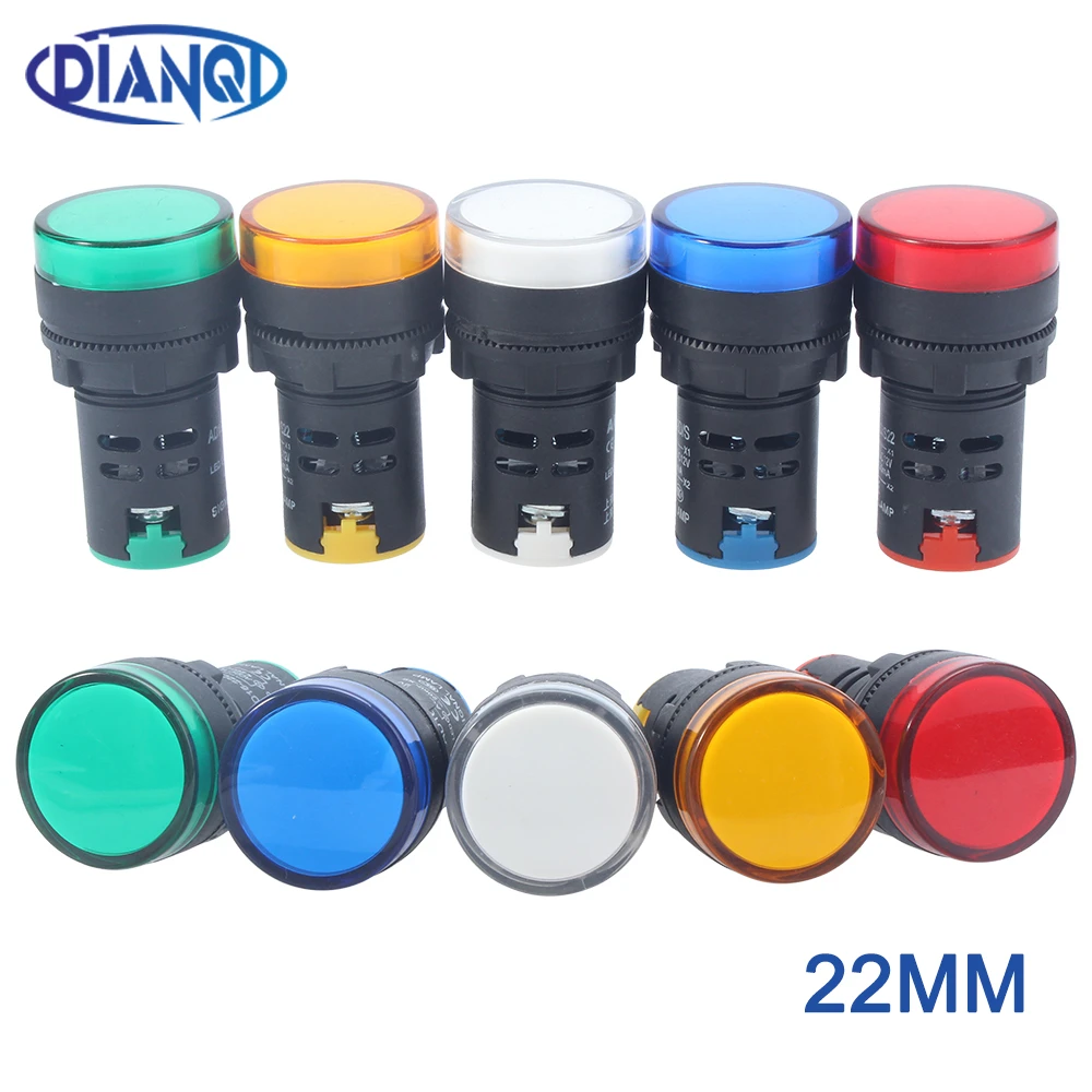 1pcs 12V 24V 220V 380V 22mm Panel Mount LED Power Indicator Pilot ...
