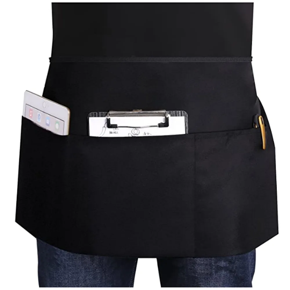 Delantal de longitud media para cocina, accesorio negro con logotipo ...