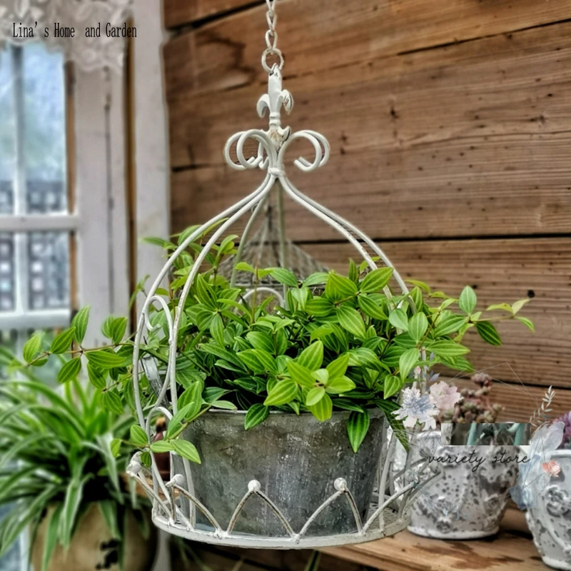 Crown Design Vintage Metal Ceiling Hanging Flower Pot Holder - Hanging ...