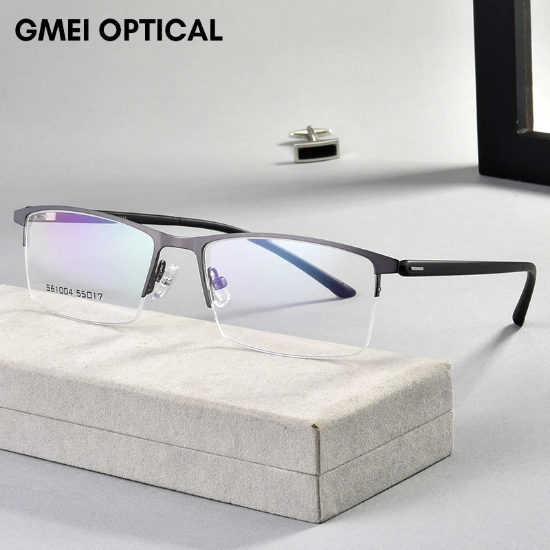 Business Half Rim Men Glasses Frame Metal Alloy Eyeglasses Fashion Cool ...