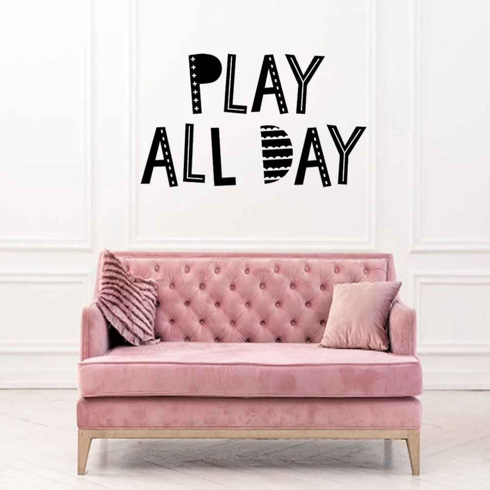Play All Day Quote Wall Sticker For Playroom Kids Room Gamer Play All ...
