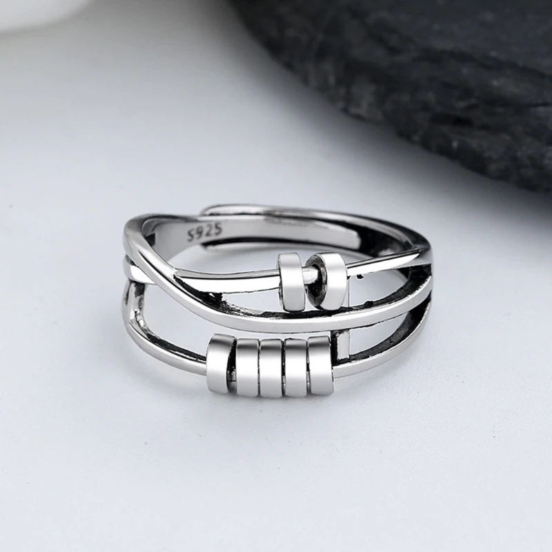 Anxiety Ring Adjustable Opening Women Men Fidget Ring With Bead Worry ...