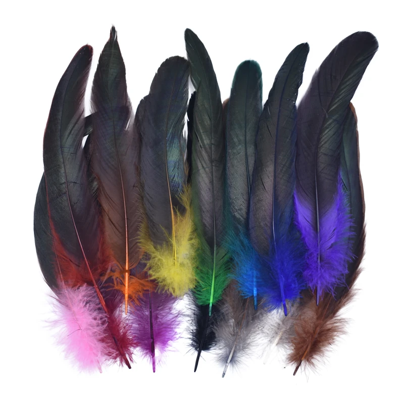 50Pcs Colorful Rooster Feathers for Crafts Black Chicken Needlework Fly ...