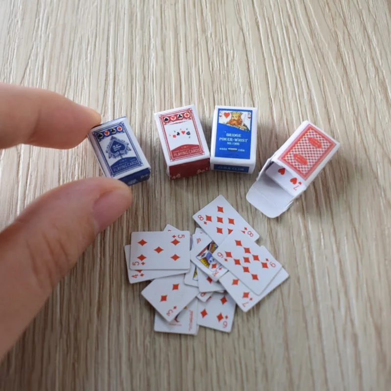 1 Set 2 Boxes Mini 1/12 Scale Dollhouse Miniature Poker Card Pretend ...