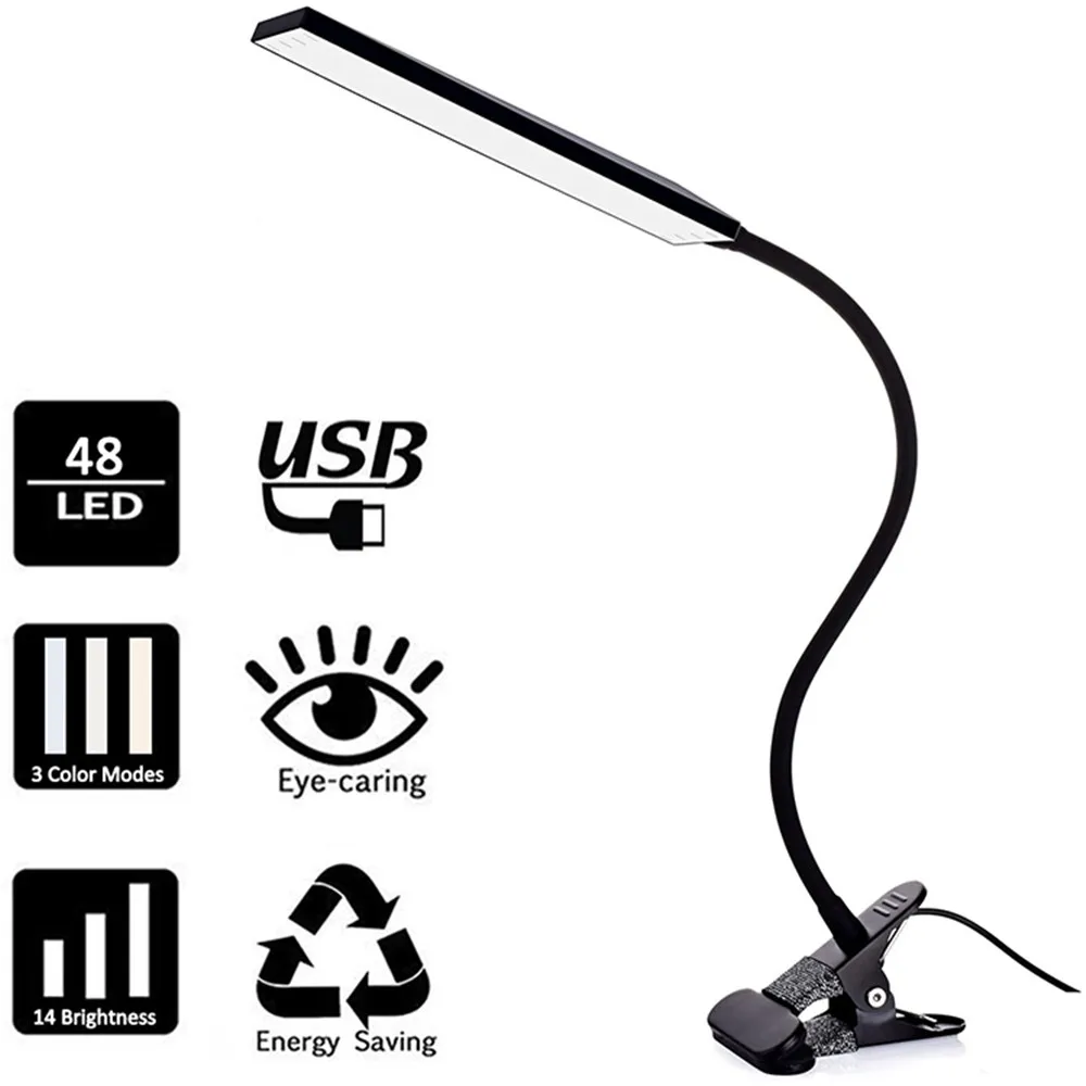 Kexin 48w Led Clip On Desk Lamp With 3 Modes 14 Brightness 2m Cable ...