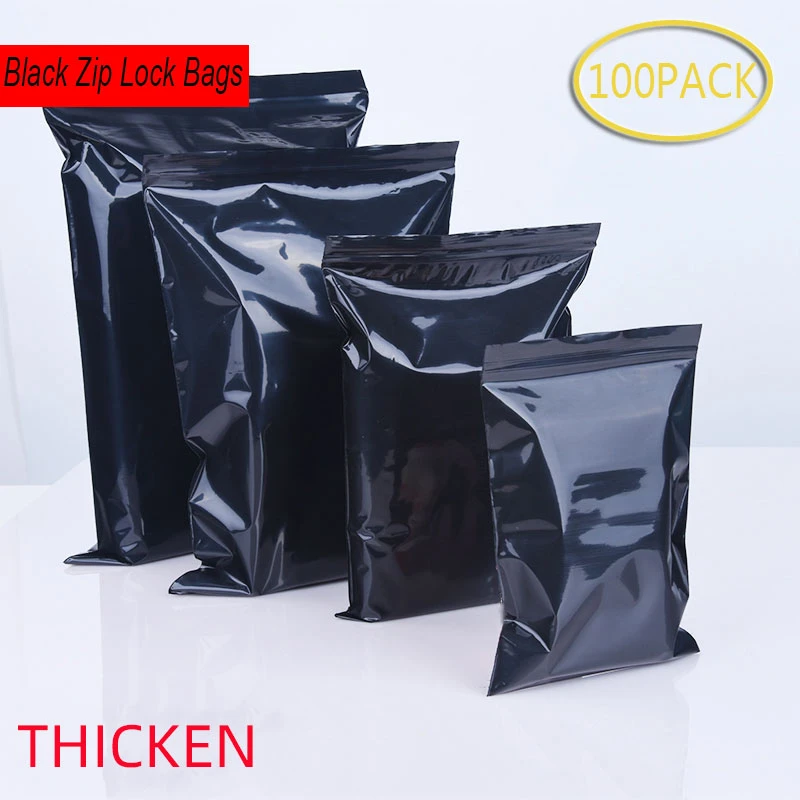100pcs Black Opaque Color Self Sealing Plastic Bags Lightproof Ziplock ...