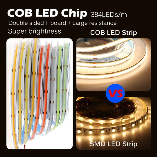 RYE COB テープライトLEDストリップライトフレキシブル 高密度 幅5mm 隠れたLEDテープライト2m 320LEDs m 白光色6