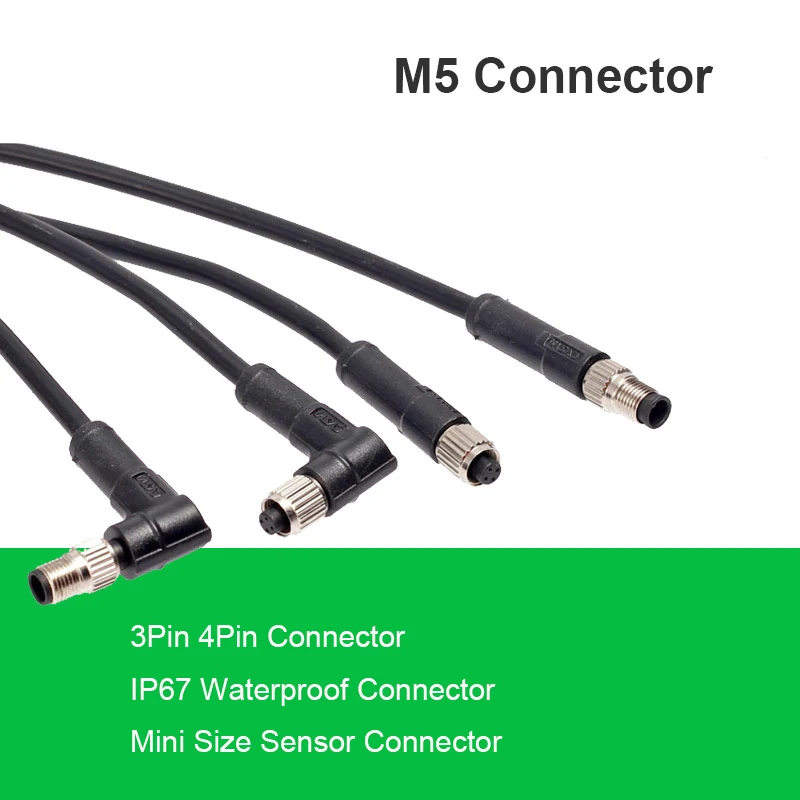 STA Industrial Waterproof 1m 3m 5m M5 3Pin 4 Pin Sensor Connector Elbow ...