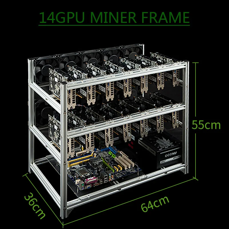 Bitcon Miner Rack 14 GPU Server Case Aluminum Stackable Mining Rig Open ...