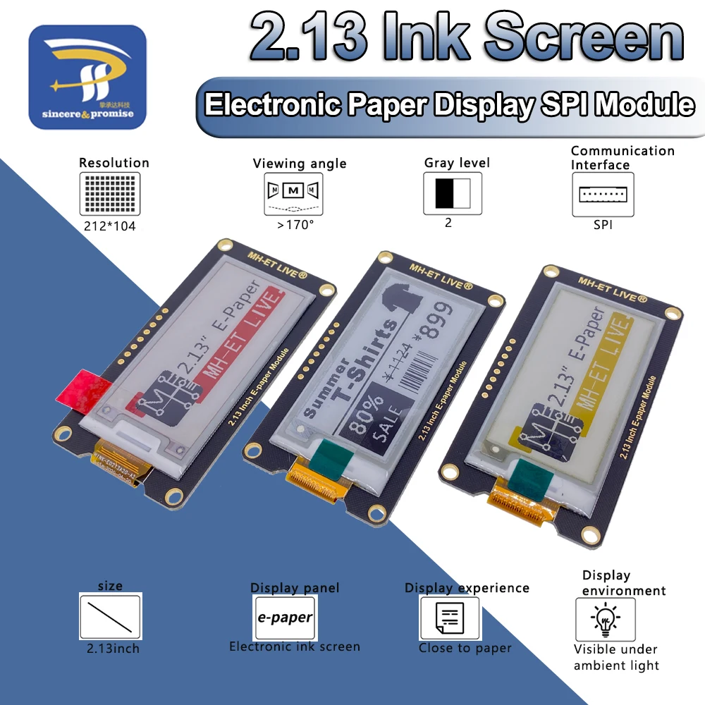 2.13" 2.13 Inch Epaper Module E-paper E-Ink EInk Display Screen SPI ...