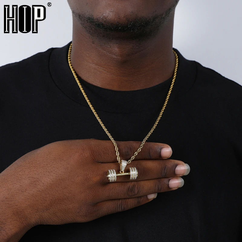 Dumbbell Pendant Necklaces Men | Men Chains Dumbbells | Rhinestone ...