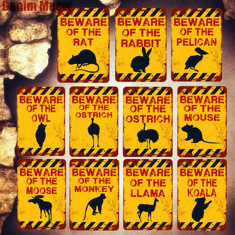 BEWARE OF Rabbit Retro Plaque Metal Tin Signs Garden Decoration Mouse ...