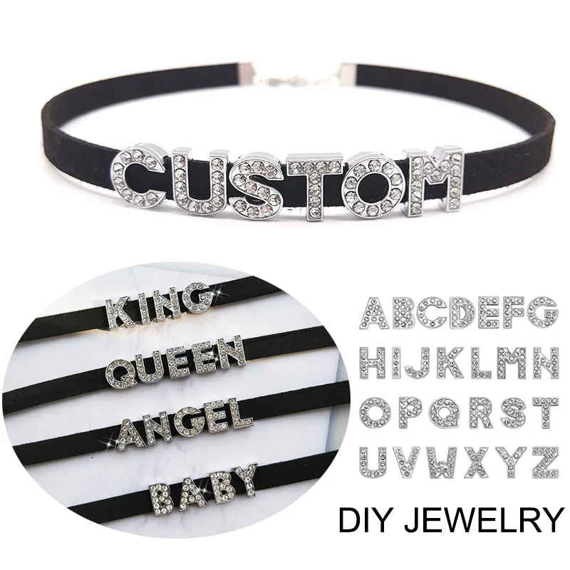 Black-Soft-Leather-Customized-Rhinestone-English-Letter-Choker-Collar ...