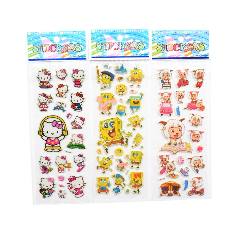 6 Sheet/pack Bubble Stickers 3D Foam Cartoon Animation Around Kids Cute ...