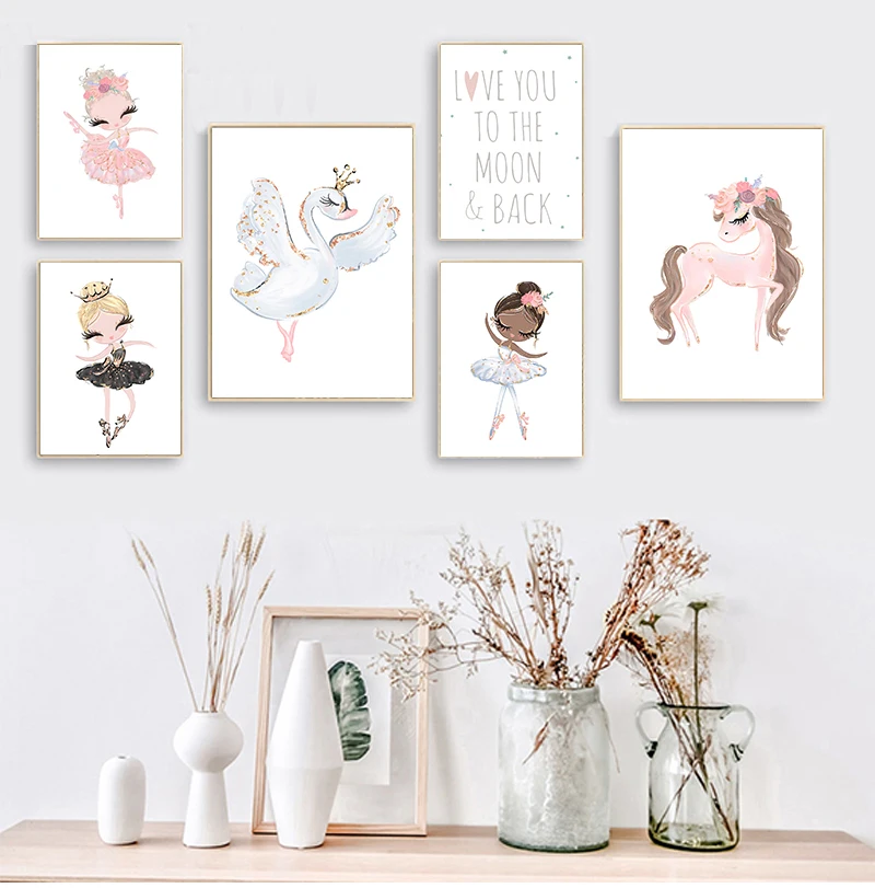 Little-Princess-Ballerina-Canvas-Poster-Pink-Swan-Print-Painting ...