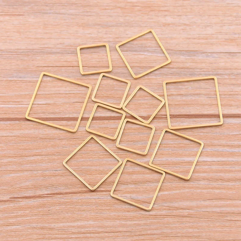 10pcs 3 Size Square Charm Gold Stainless Steel Pendant Open Bezels ...