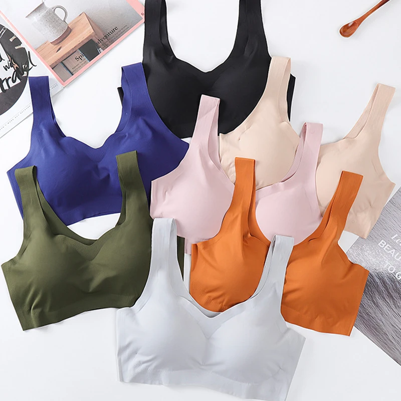 Ice Silk Bra Seamless Vest Bras Women Push Up Underwear Lingerie Sleep ...