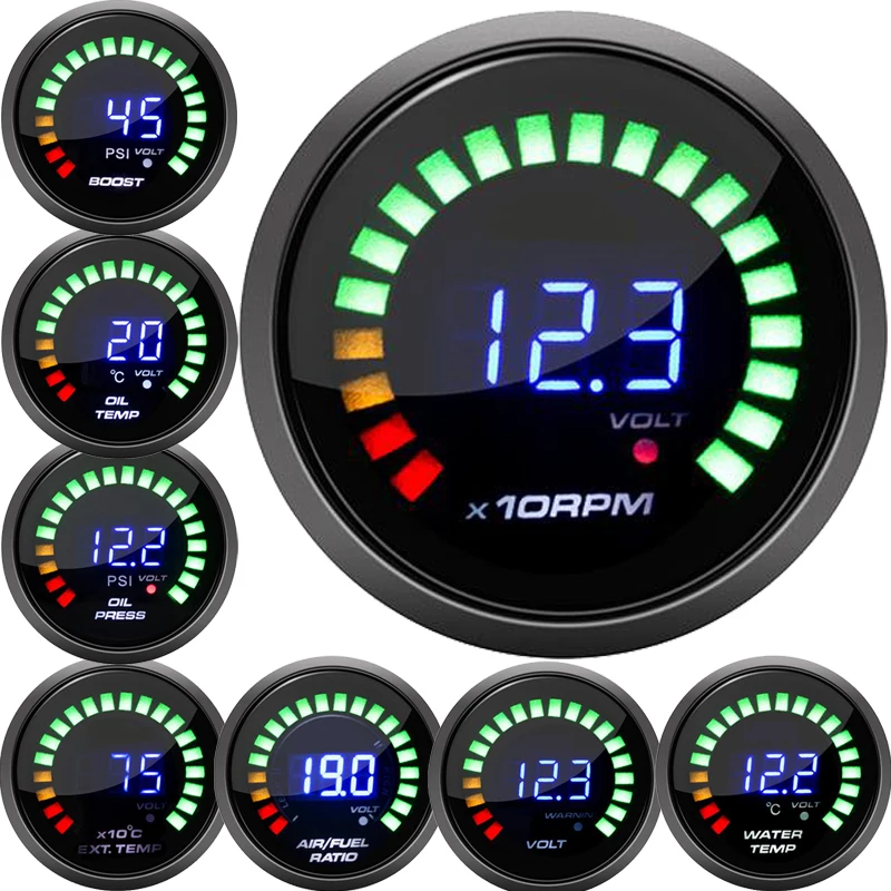 2inch 52MM Digital 20 LED tachometer Boost bar psi Vacuum Water temp ...