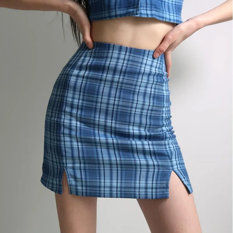 Blue Plaid Women Elegant Mini Skirts 2020 Summer Fashion Ladies Vintage ...