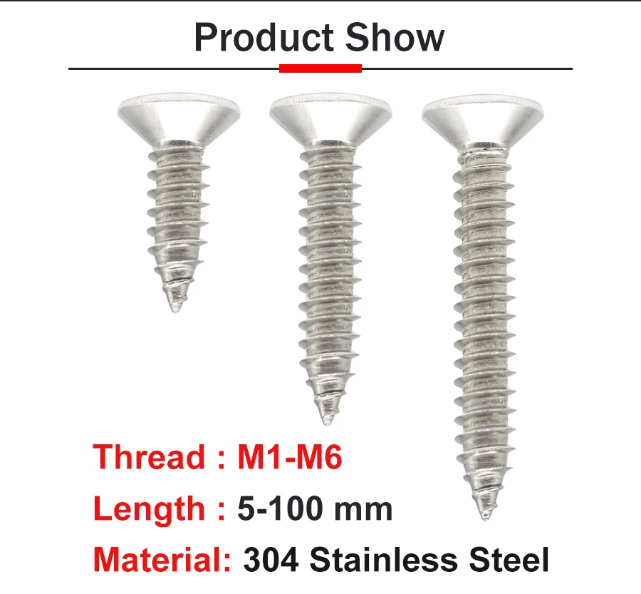 M4 30 PCS-80 mm -Vis autotaraudeuse à tête fraisée M3 M3.5 M4 M5 M6, vis Phillips à tête plate ...