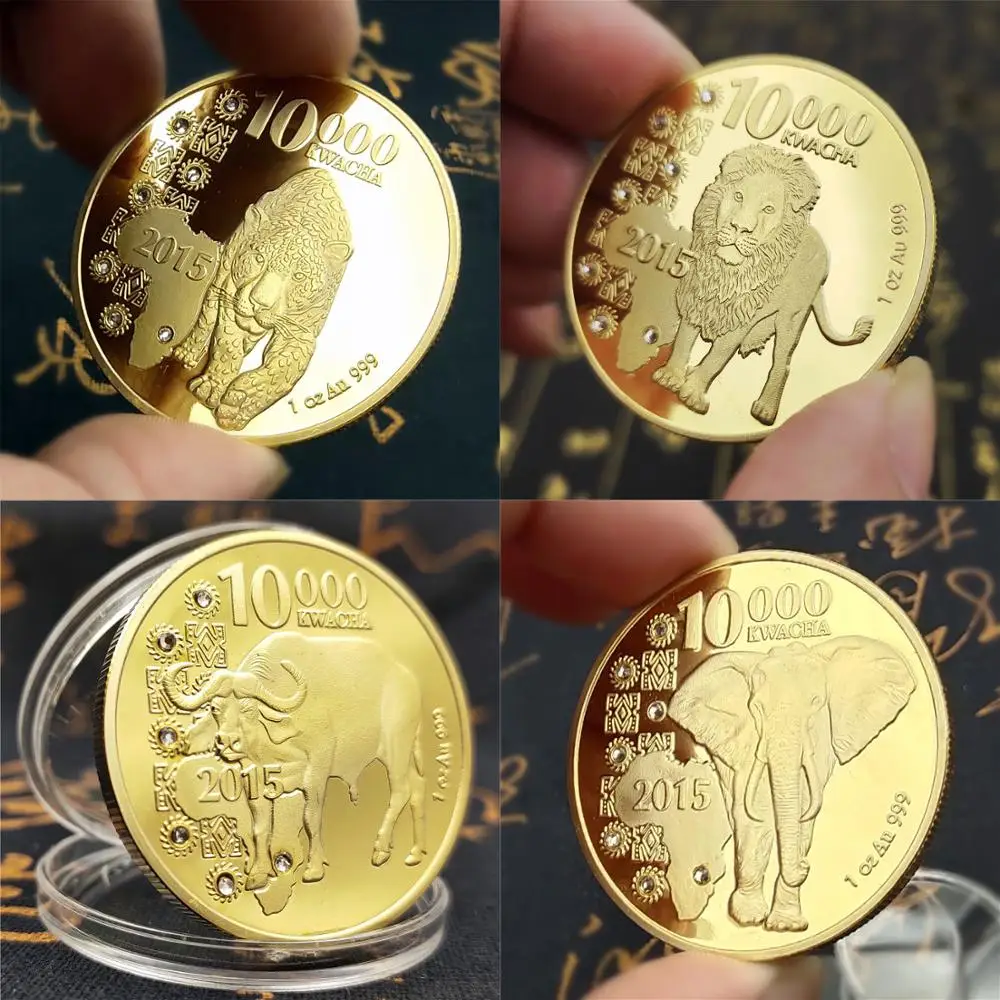2015 Zambia 1oz.999 Animal Gold Coin Leopard Elephant Lion Buffalo ...