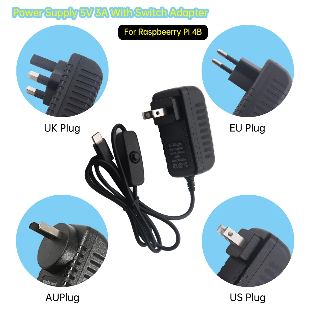 Raspberry PI 4B Charger Power Adapter 5V3A 3000mA USB Type-C Charger ...