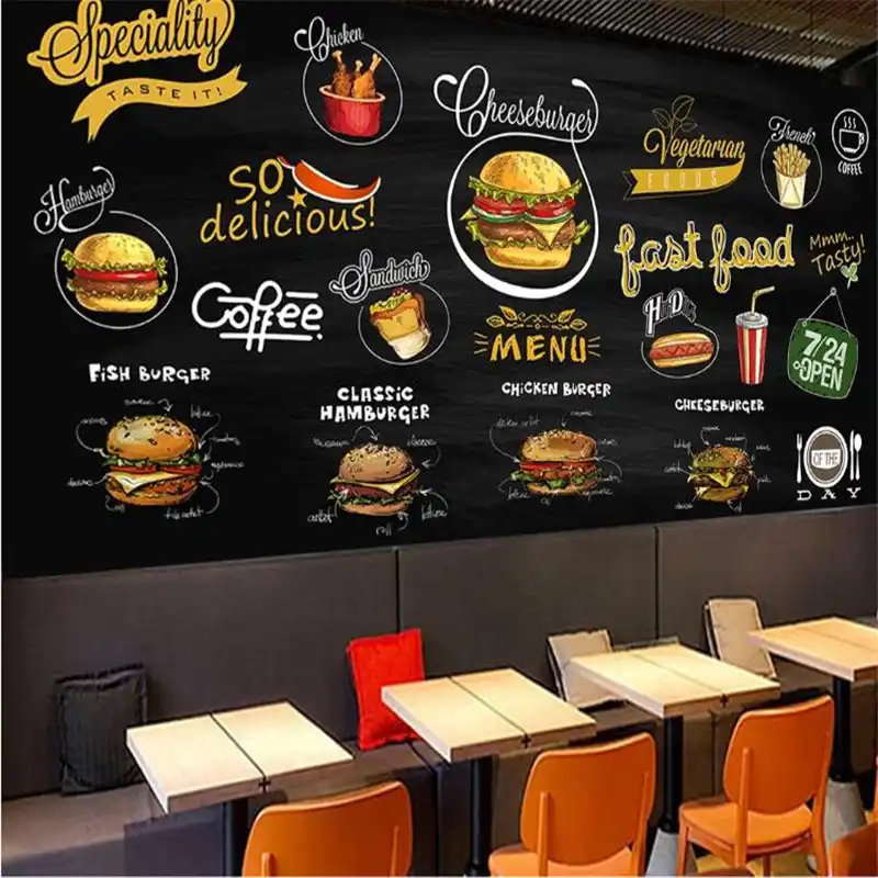 European and American Burgers Graffiti Background 3D Mural Wallpaper ...