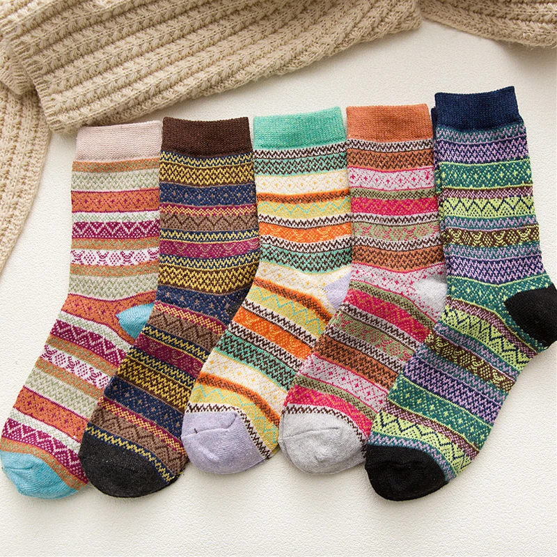 5Pairs-Lot-Warm-Wool-Witner-Socks-Women-Thick-Cotton-Socks-Retro ...