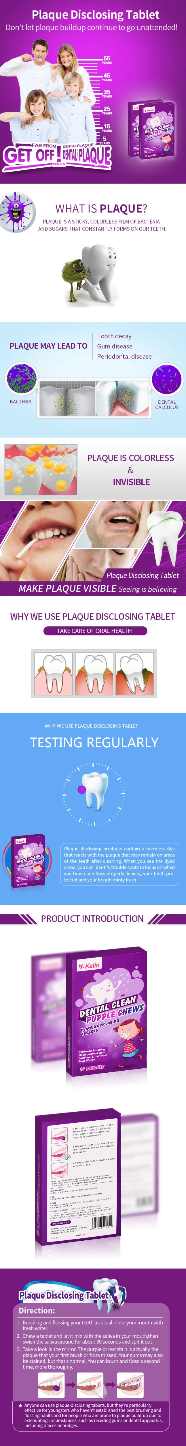 Y-kelin Dental Plaque Disclosing Tablet 72 Tabs (6 packs)dental teeth ...