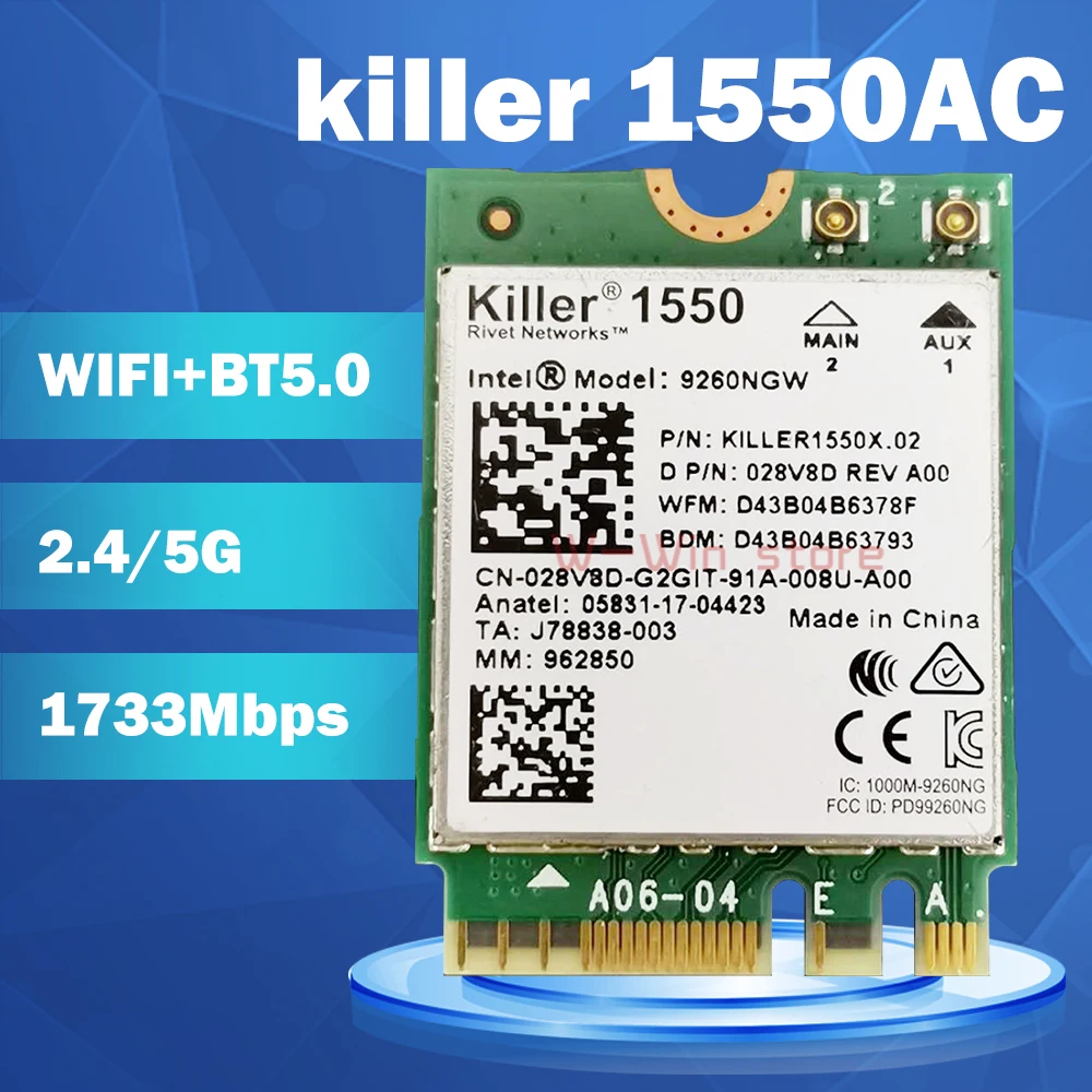 Killer 1550 Intel 9260 9260NGW NGFF 1730Mbps WiFi + Bluetooth 5.0 802 ...