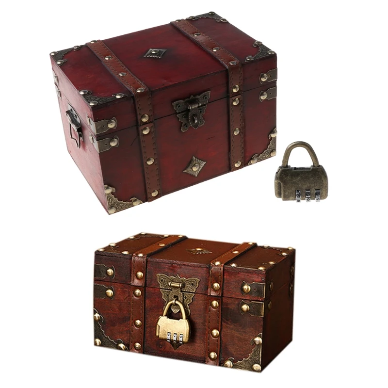 Retro Treasure Chest With Lock Vintage Wooden Storage Box Antique Style ...
