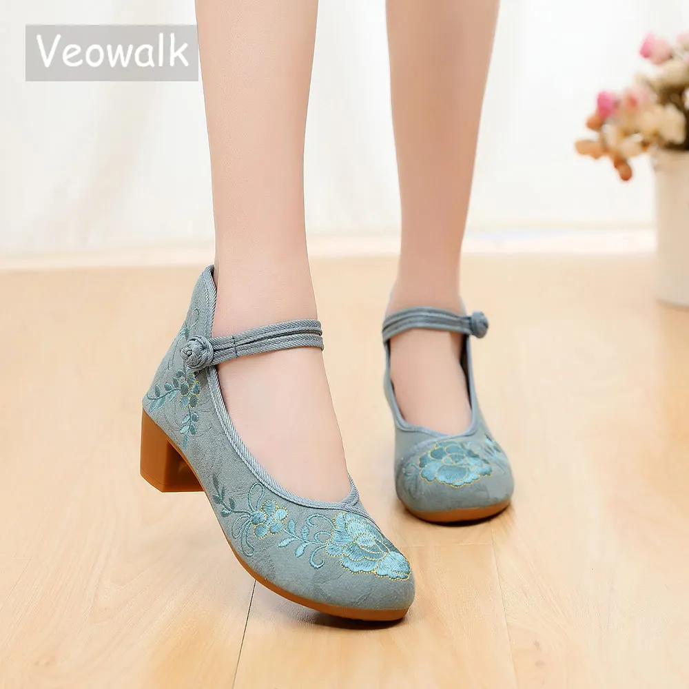 Veowalk 5m High Heel Women Jacquard Fabric Embroidered Shoes Elegant ...