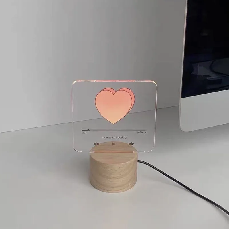 Love Heart-shaped Usb Charged Acrylic Night Light Girl Modeling Lamp ...