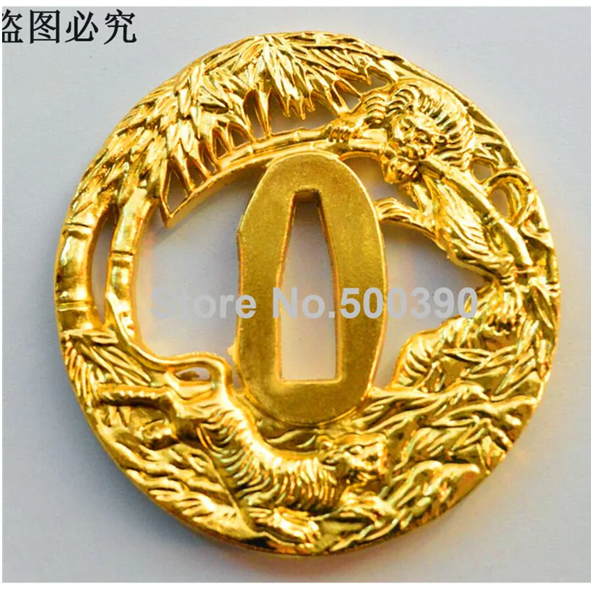 Beautiful-Golden-Alloy-Tiger-Bamboo-Tsuba-Guard-For-Japanese-Sword ...