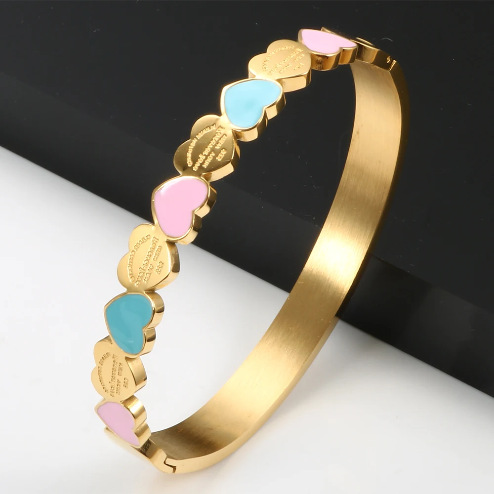 Cute Love Heart Gold Plating Staiess Steel Lucky Cuff Bangles Women ...