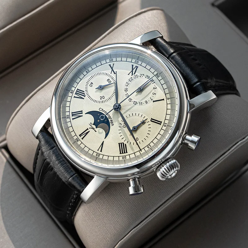Sugess Chronograph ST1908 Movement Vintage Leather Watch Hand Winding ...