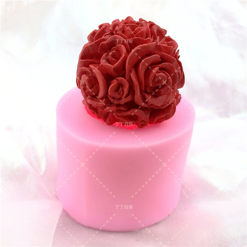 Diy 꽃 장미 공 모양 실리콘 퐁당 비누 3d 케이크 금형 컵케익 젤리 초콜릿 장식 베이킹 도구 금형 Fq3360