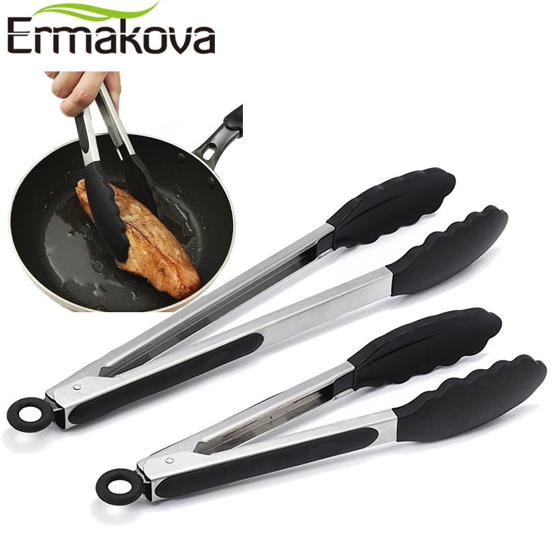 ERMAKOVA Silicone BBQ Grilling Tong Salad Bread Serving Tong Non Stick ...