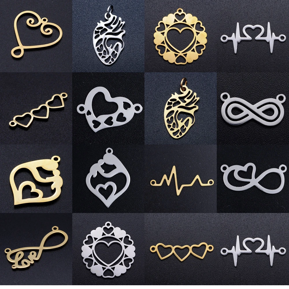 5pcs/lot Stainless Steel Heart Beat diy Bracelet Making Connector Charm ...