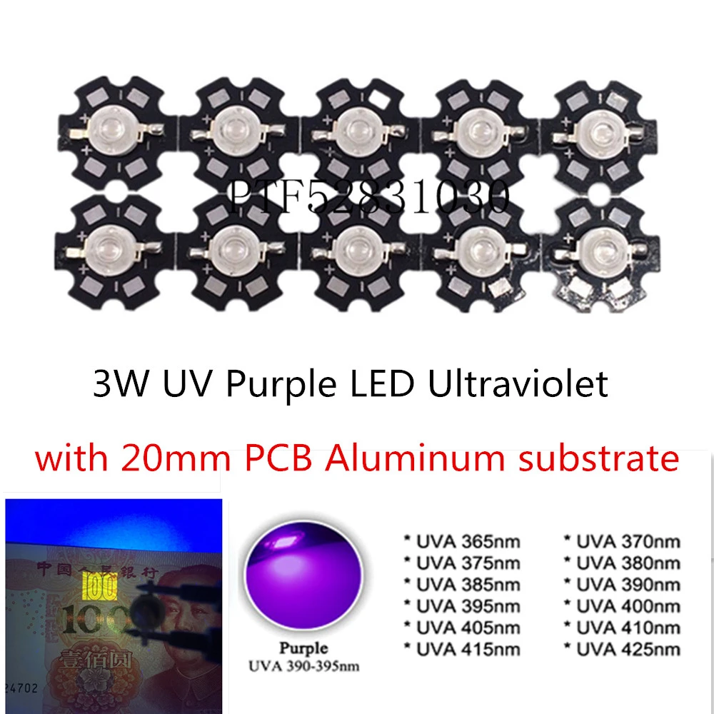 Led 10mm Ultraviolet 395nm | 365nm 395nm 405nm Uv Led | 3w Ultraviolet 365nm Led - 3w Uv ...