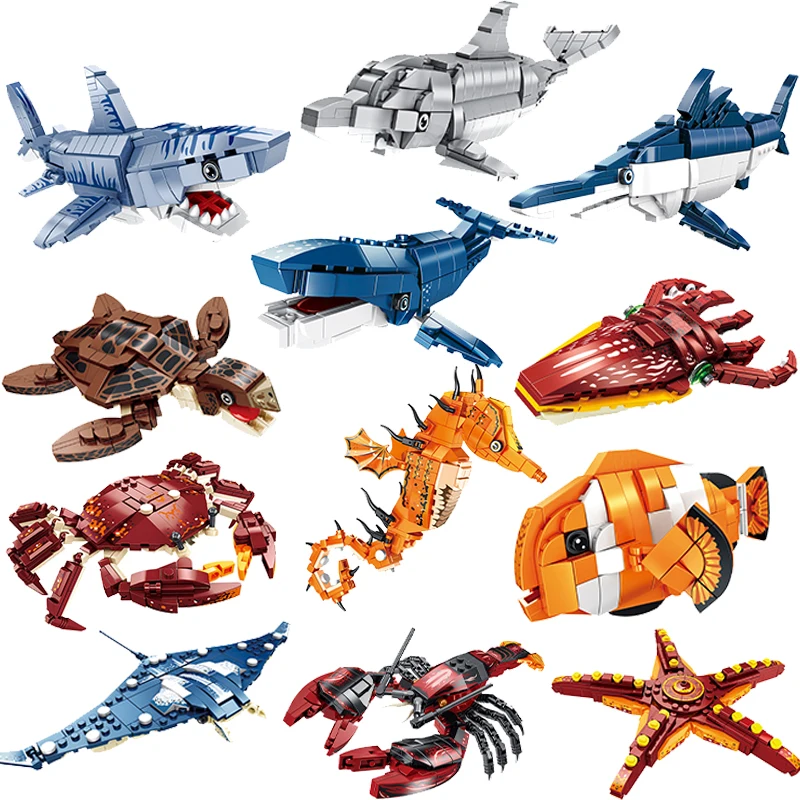 Creative Sea Life Animals Bricks Series Undersea Mobile Team 2 In 1 ...