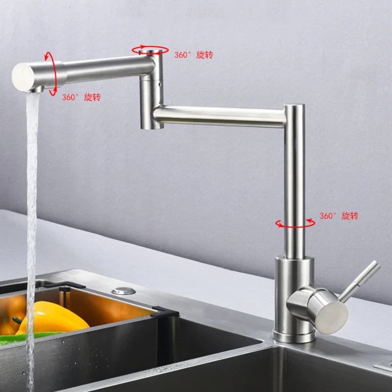 Kitchen Faucets Brushed Type Stainless Steel 360 Rotate Deck Mounted ...