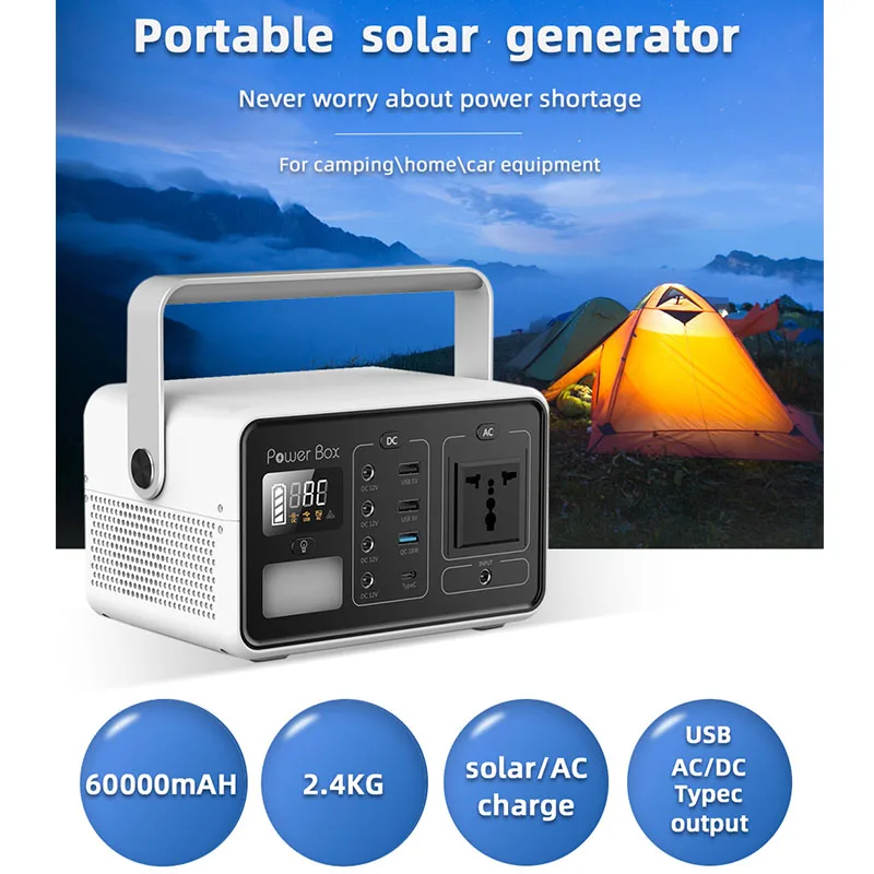 222Wh 60000mAh Portable Generator Solar Power Station AC 200W Ou ...