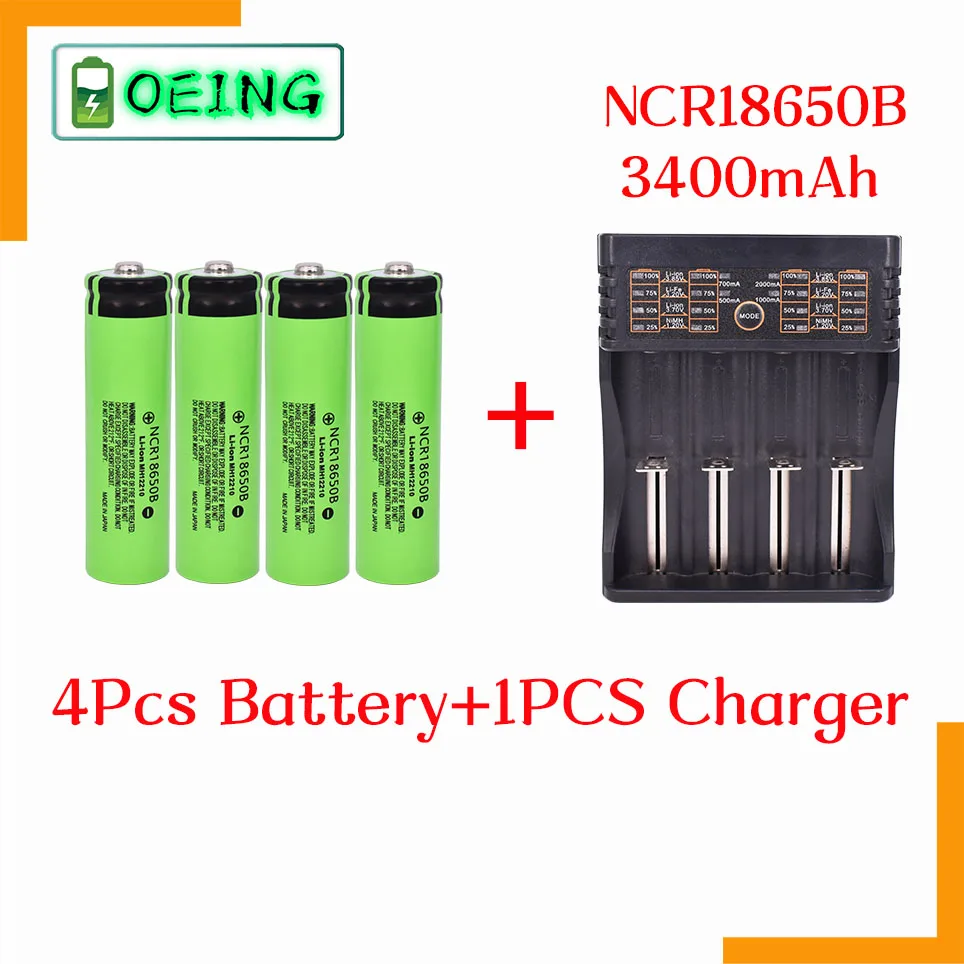 2021 100% Original NCR18650B 3400mAh Rechargeable Li ion battery 3.7V 18650 battery 3400mAh + 4 ...