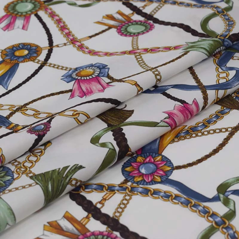 white bottom colourful chain print pure cotton fabric for shirt ткань ...