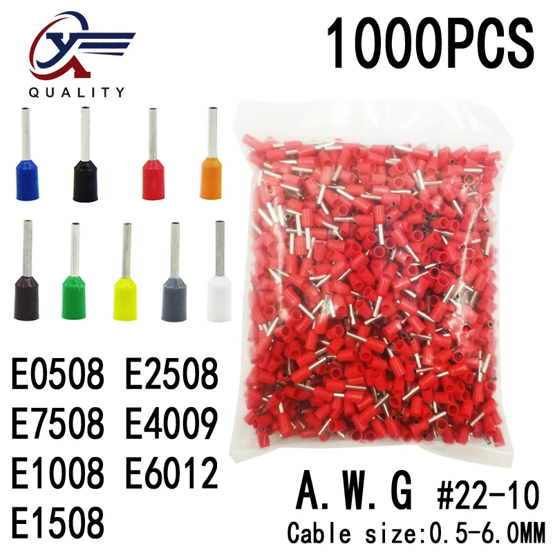 1000 unidades/pacote e0508 e1008 e1508 e2508 e4009 isolado virolas terminal bloco cabo terminal ...