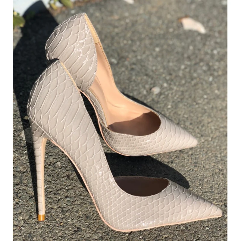 Snake printing gray stilettos high heels 12cm 10cm 8cm pointed toe ...