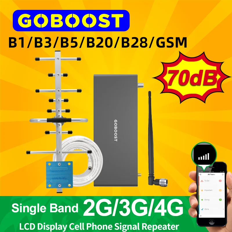 GOBOOST 신호 부스터 LTE 4G 셀룰러 증폭기, GSM 700 800 850 1800 2100 MHz 네트워크 모바일 ...
