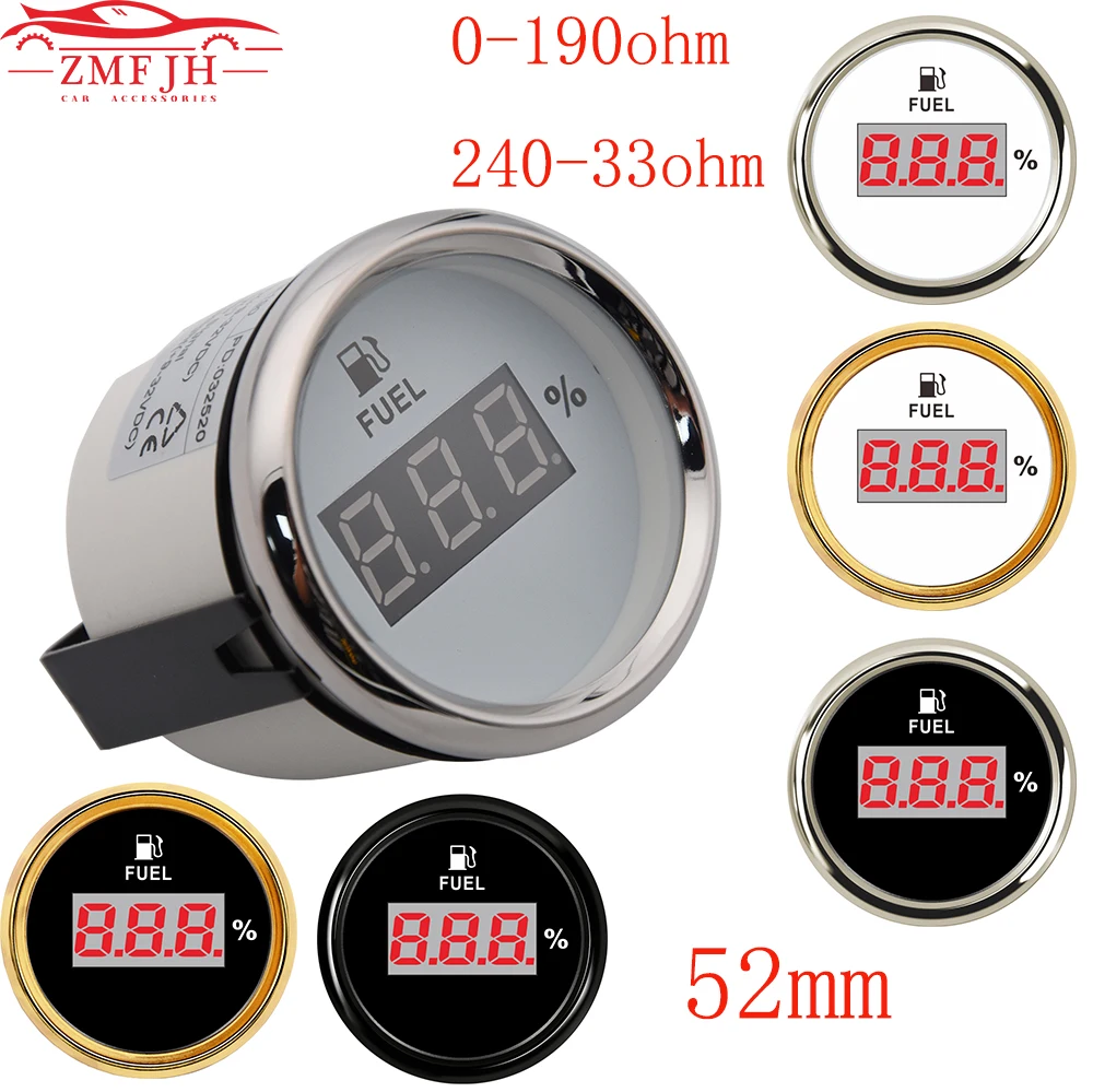 52mm Digital Fuel Level Gauge Indicator 0-190 Ohm 240-33 Ohm Oil Level Gauge Fuel Meter ...